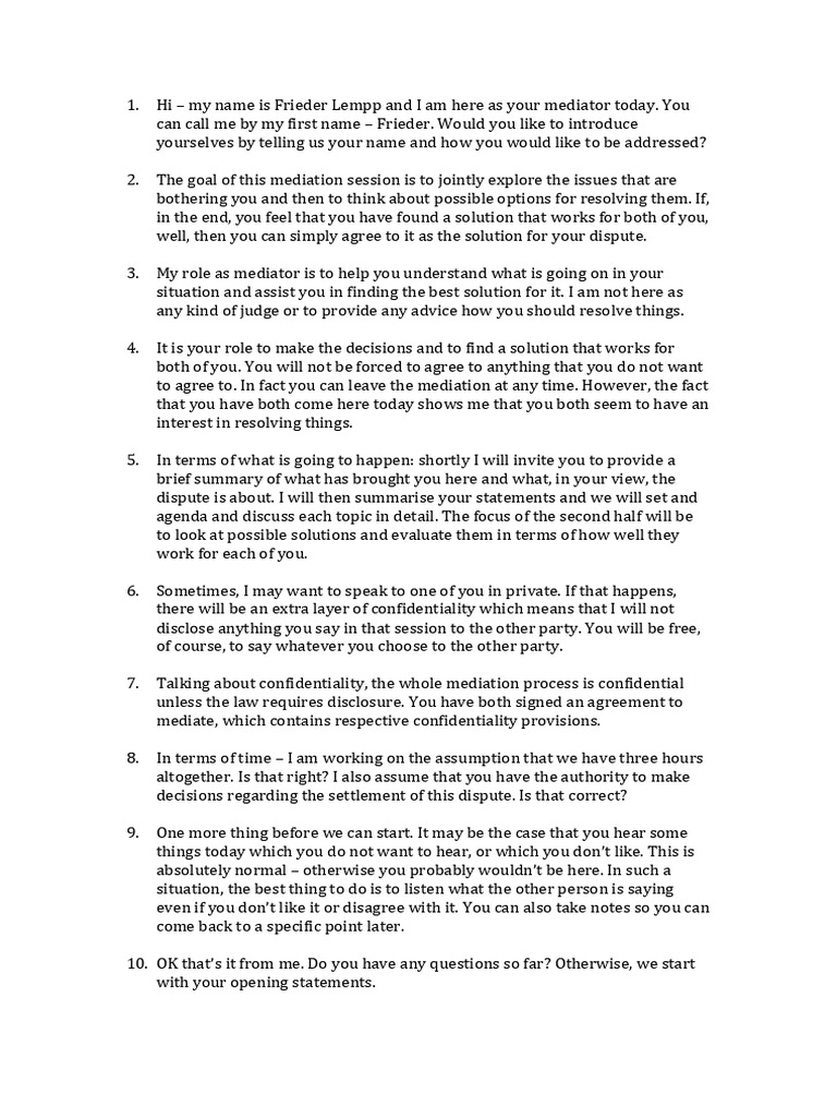 Example of Opening Statement | PDF | Mediation