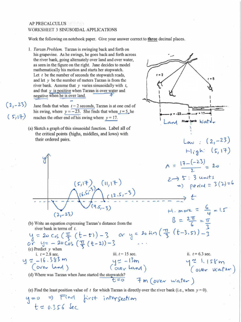 Sinusoidal Functions Worksheet 3 | PDF | Mathematics | Applied Mathematics