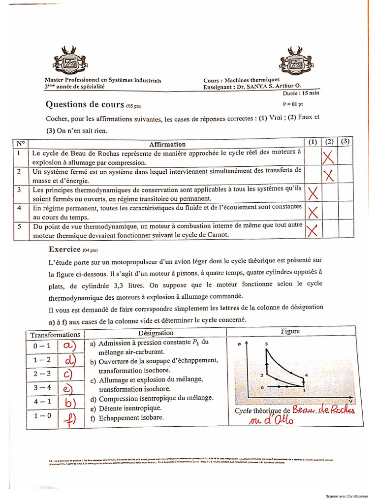 Contrôle - Machines Thermiques | PDF