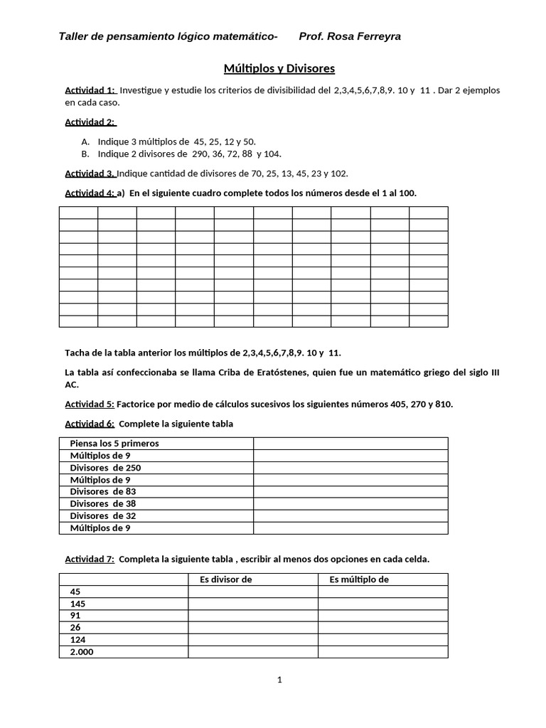 Actividades de Múltiplos y Divisores | PDF