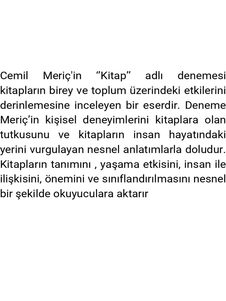Cemil Meriç'in Kitap Adlı Denemesi Kitapların Birey Ve Toplum ...