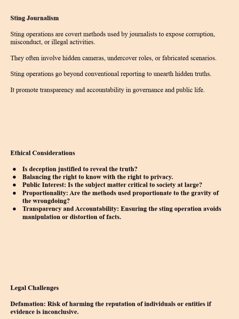 Ethics and Legality of Sting Journalism | PDF