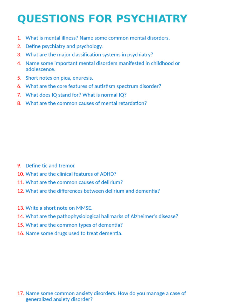 Comprehensive Psychiatry Questions Guide | PDF | Mental Disorder ...