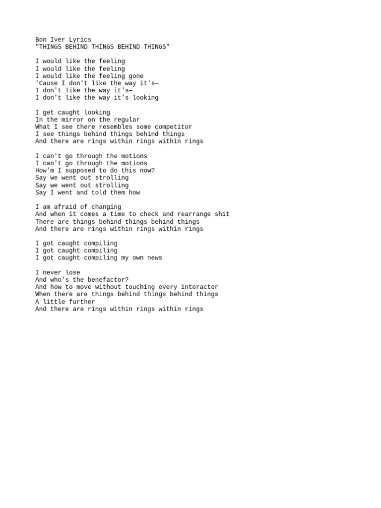 Bon Iver: Things Behind Things Lyrics | PDF