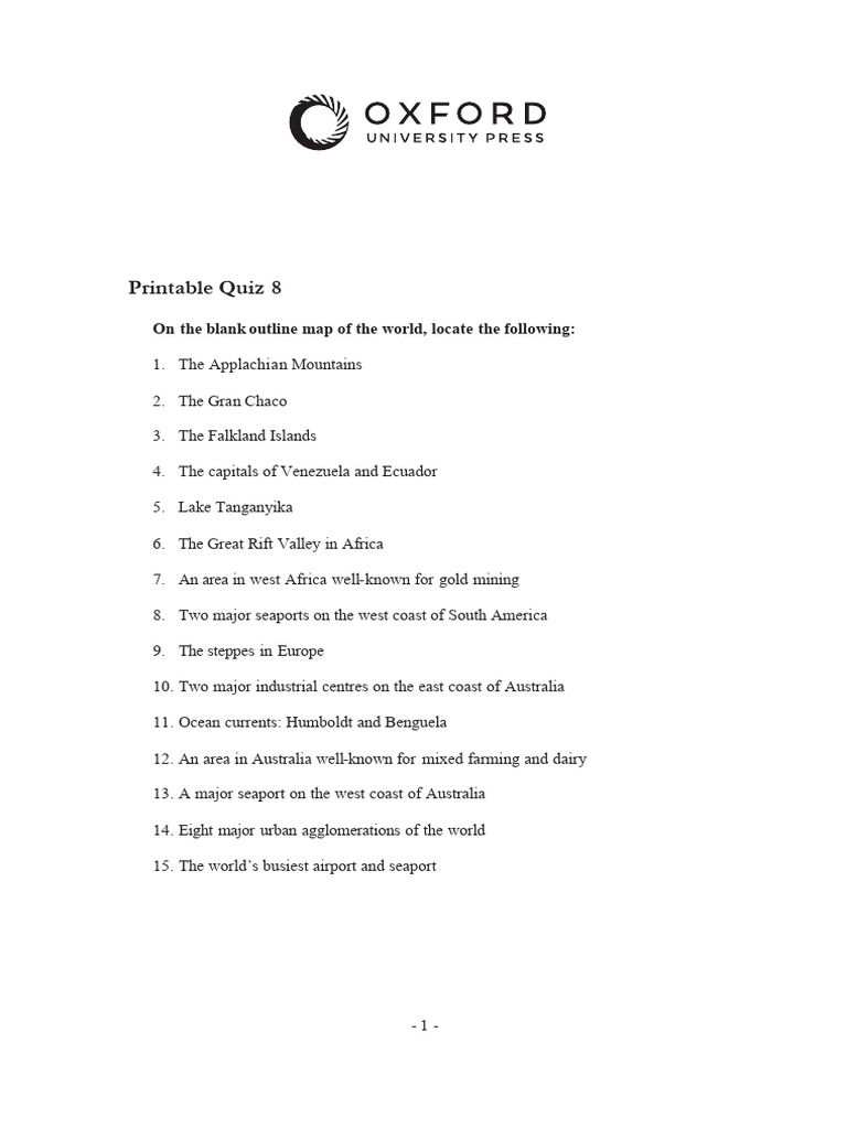 World Geography Quiz: Locate Key Features | PDF