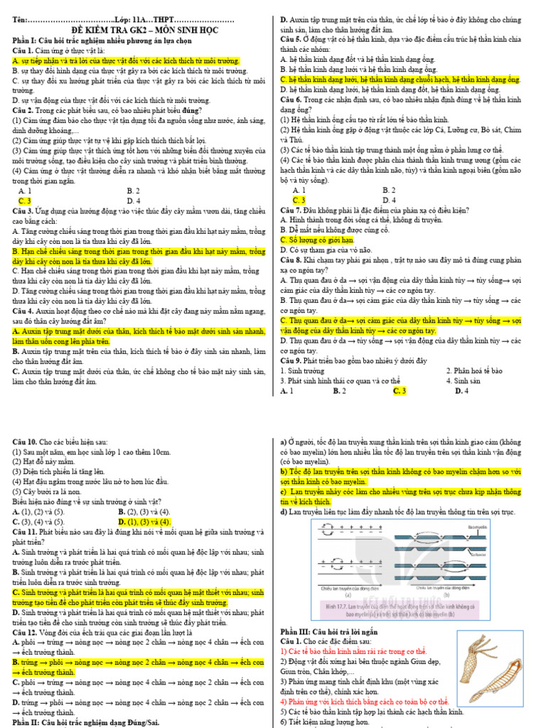 ĐỀ KIỂM TRA SH11 - ĐA | PDF