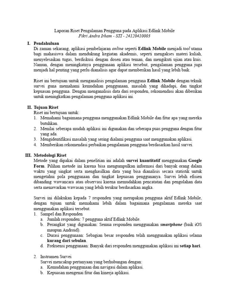 Laporan Riset Pengalaman Pengguna - Fikri Andra Irham | PDF