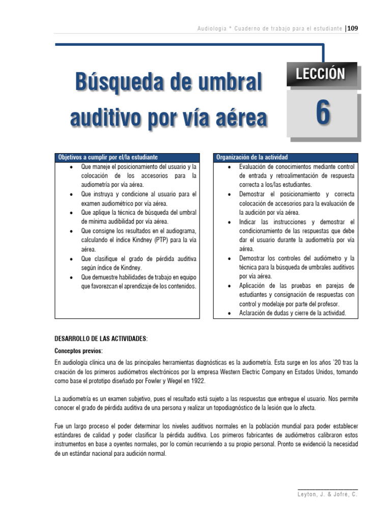10 UD1 Lección 6. Umbral auditivo. Audiología Cuaderno del estudiante ...