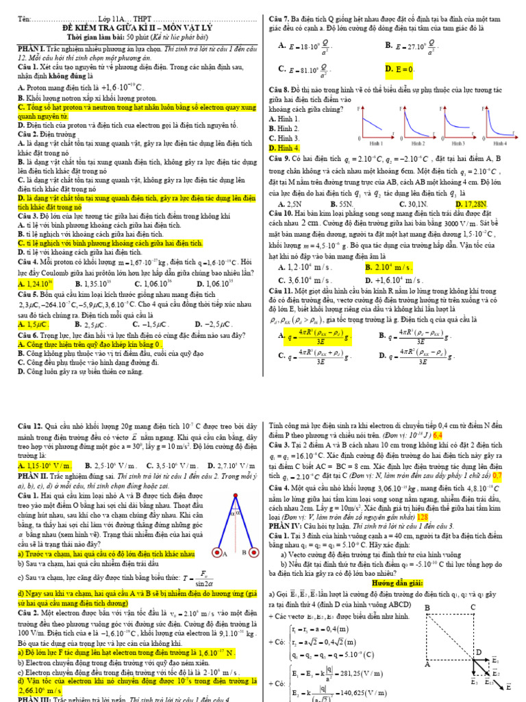 ĐỀ KIỂM TRA VL11 - ĐA PDF | PDF
