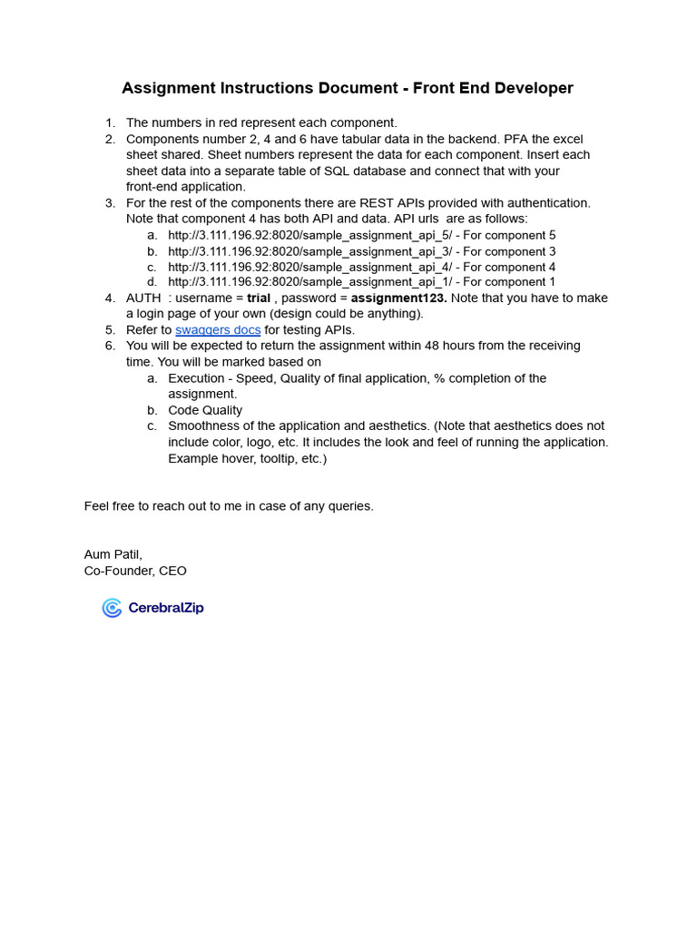 Front End Developer Assignment Guide | PDF