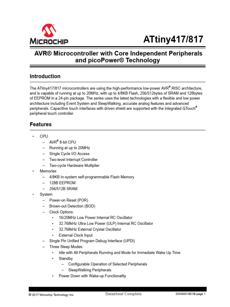 Attiny817 Datasheet | PDF | Microcontroller | Computer Architecture