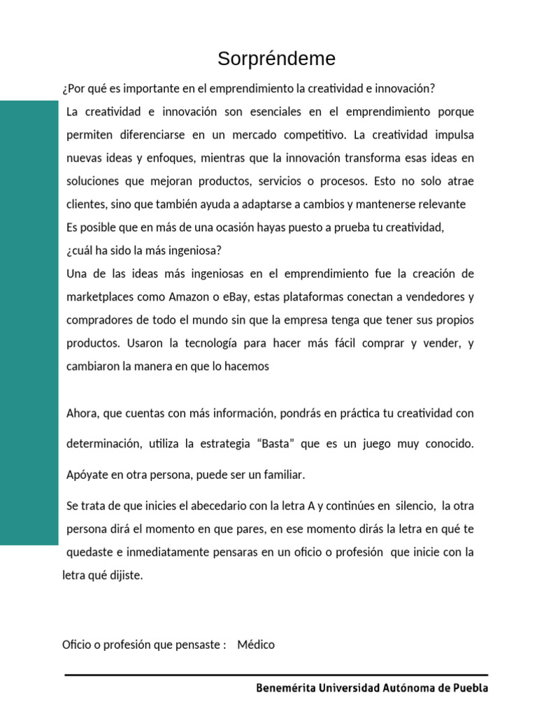 Reto 5 Sorprendeme 7 | PDF | Creatividad | Iniciativa empresarial