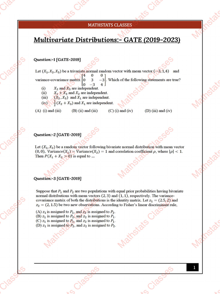 PYQ GATE Multivariate Distribution | PDF
