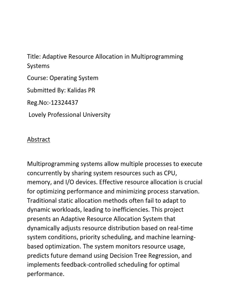 Adaptive Resource Allocation in Multiprogramming Systems | PDF | Scheduling (Computing ...