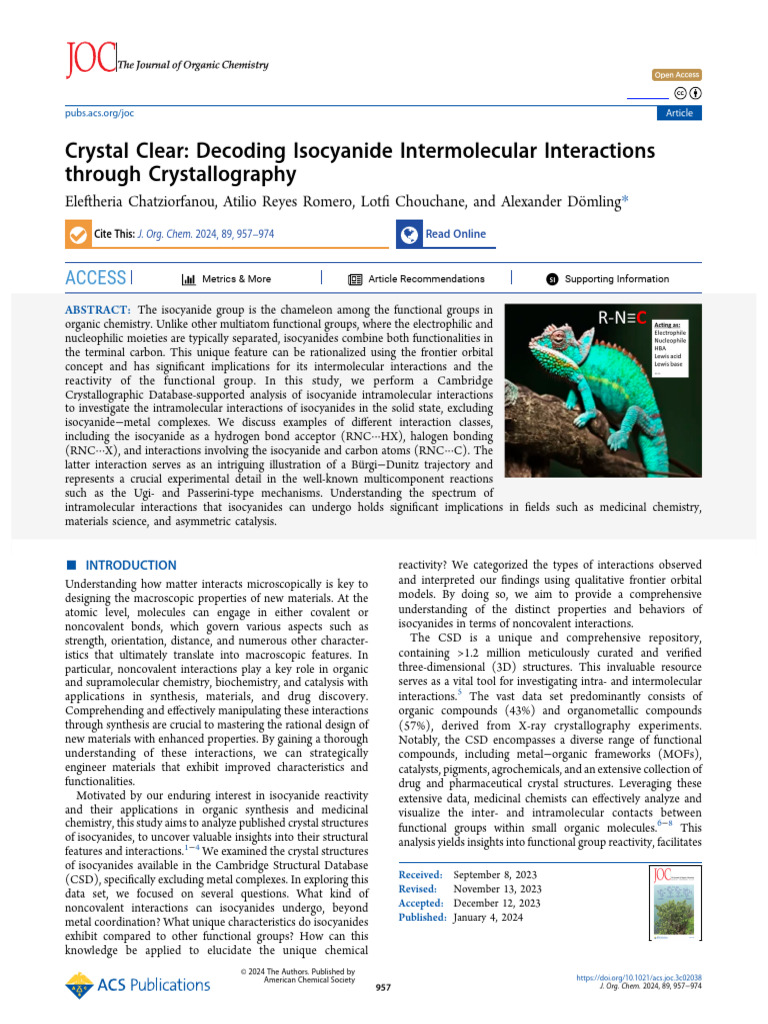 Crystal Clear: Decoding Isocyanide Intermolecular Interactionsthrough ...