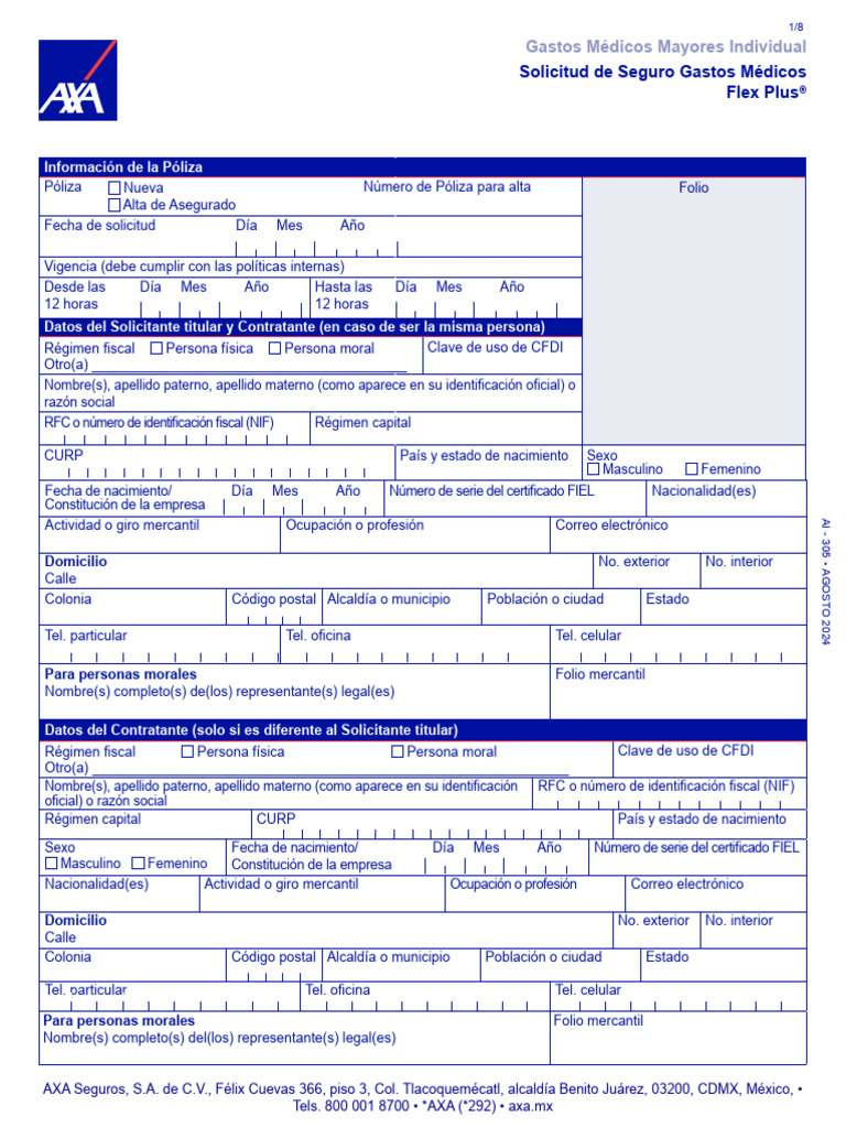 Solicitud SGMM Flex Plus AXA | PDF | Seguro | Póliza de seguros