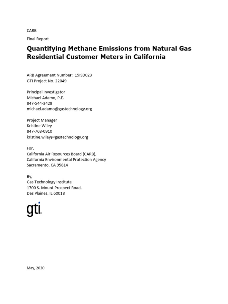 Final - CARB - MSA Study - 1-14-21 | PDF | Natural Gas | Leak