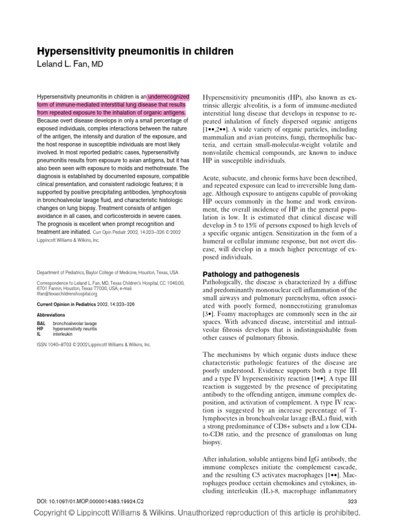 Hypersensitivity Pneumonitis in Children | PDF | Clinical Medicine ...