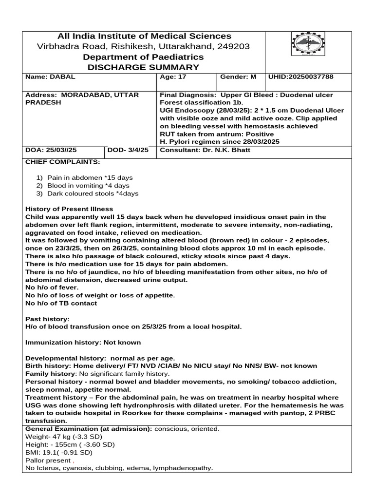 Discharge Summary: Dabal's GI Bleed Case | PDF | Bleeding | Gastroenterology