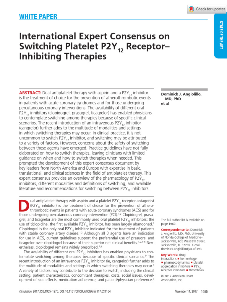 Angiolillo Et Al International Expert Consensus On Switching Platelet ...