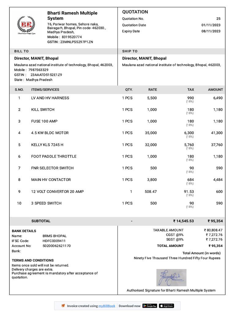 25-Quotation-Director, MANIT, Bhopal - 231101 - 153106 | PDF