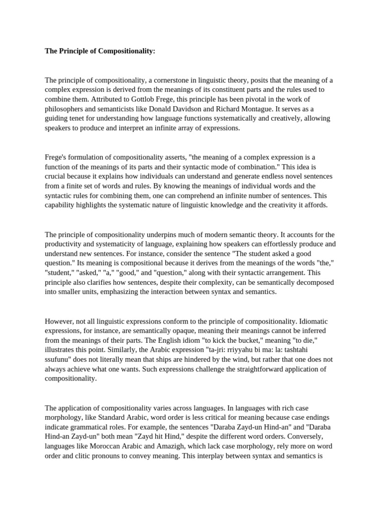 The Principle of Compositionality | PDF | Semantics | Syntax