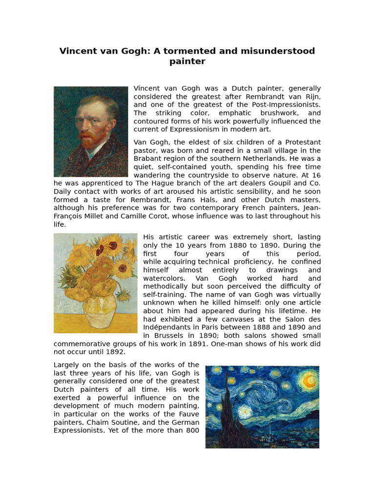 Vincent Van Gogh-biography | PDF | Vincent Van Gogh | Paintings
