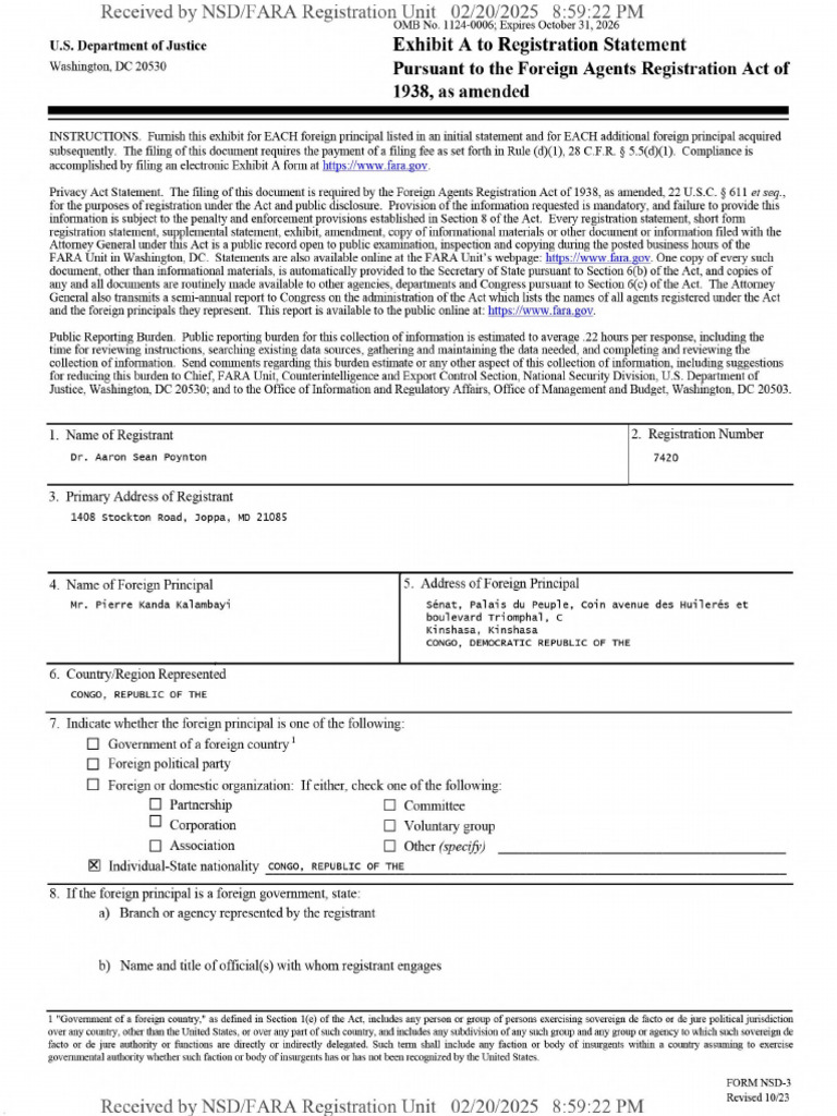 FARA Registration Exhibit A for Dr. Poynton | PDF | Federal Government ...