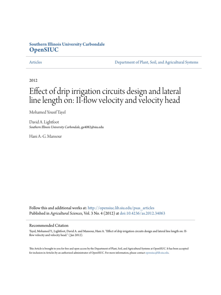 Effect of Drip Irrigation Circuits Design and Lateral Line Length | PDF ...