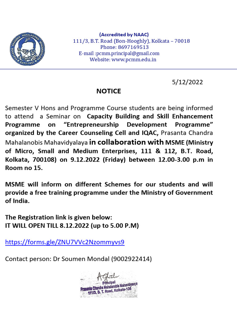 MSME Training Seminar Notice | PDF