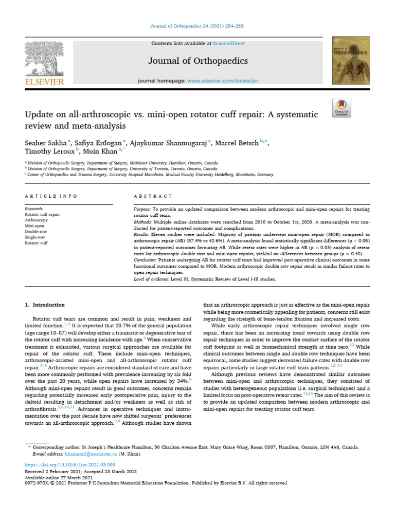 Update On All Arthroscopic Vs Mini Open Rotator Cuff Repair A Systematic | PDF | Medicine ...