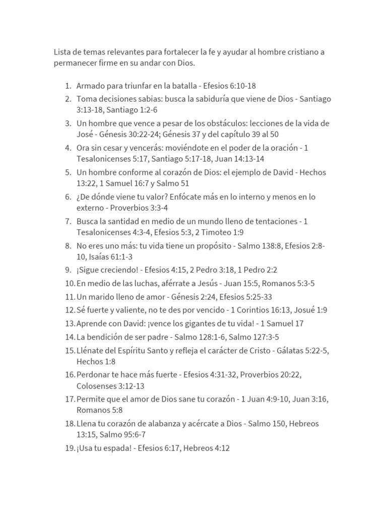 Lista de Temas Relevantes para Fortalecer La Fe y Ayudar Al Hombre ...