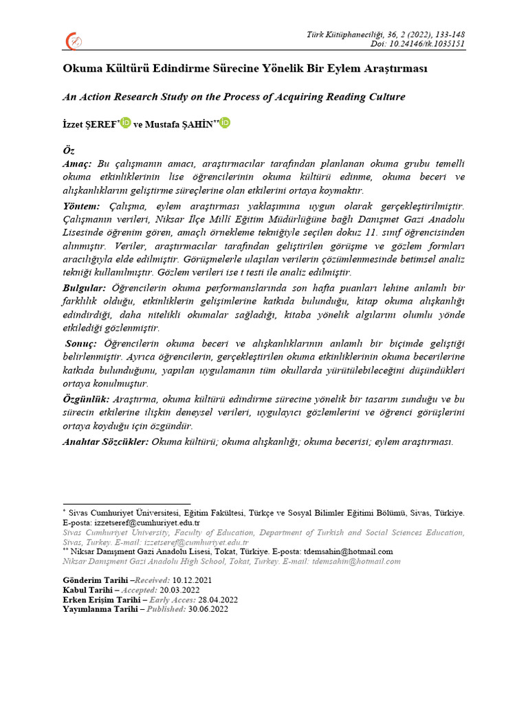 Okuma Kulturu Edindirme Surecine Yonelik Bir Eylem | PDF