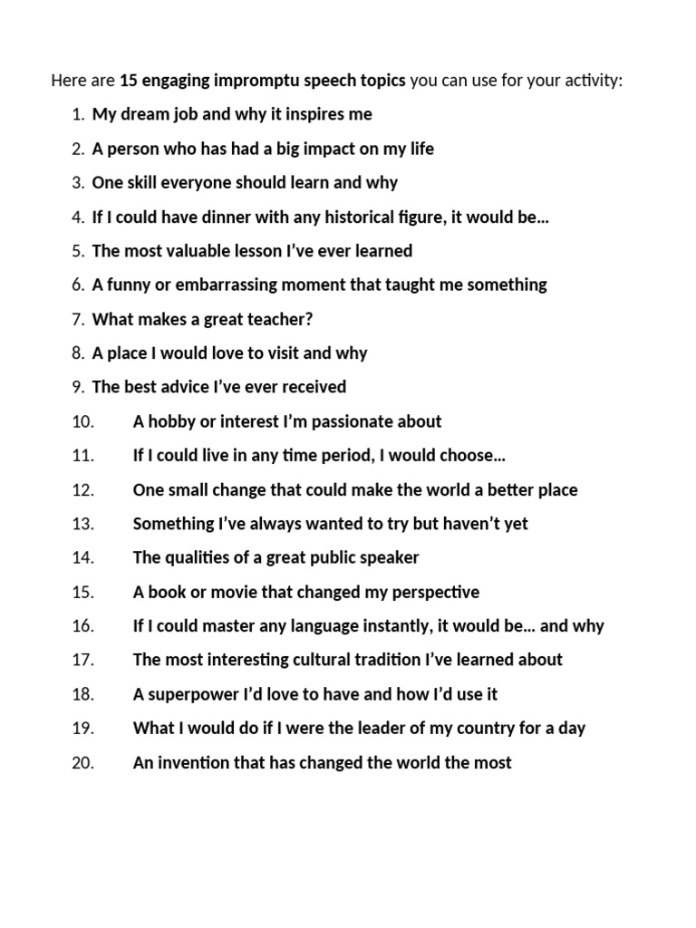 Engaging Impromptu Speech Topics | PDF