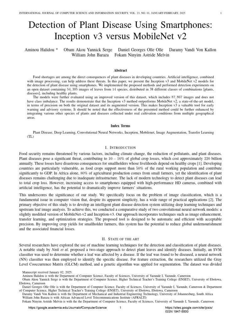 Detection of Plant Disease Using Smartphones: Inception v3 Versus ...
