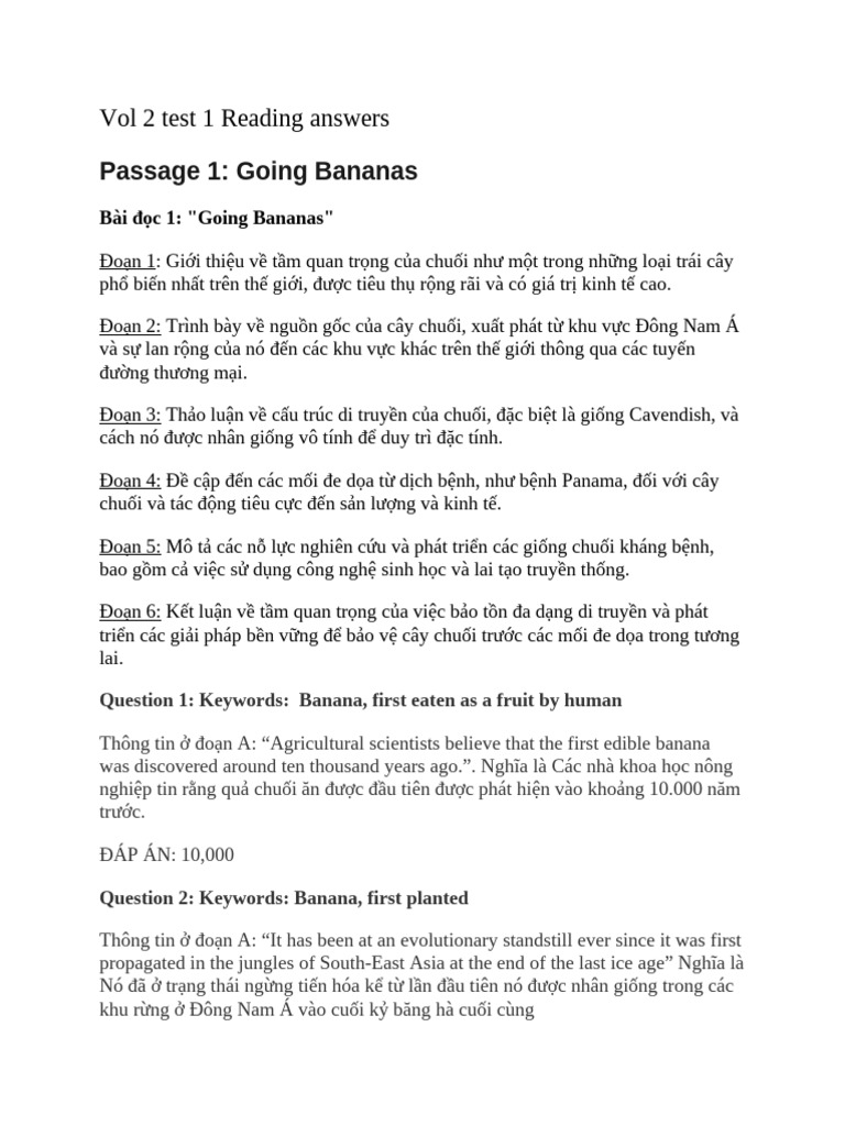 Vol 2 Test 1 Reading Answers | PDF