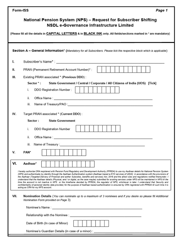 NPS ISS-1 Form for Subscriber Shifting | PDF | Government