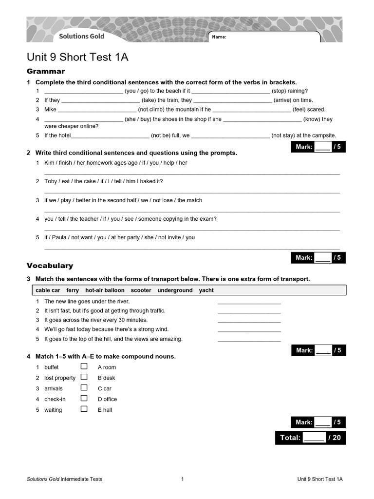Solutions Gold Intermediate U9 Short Test 1A | PDF | Language Mechanics ...