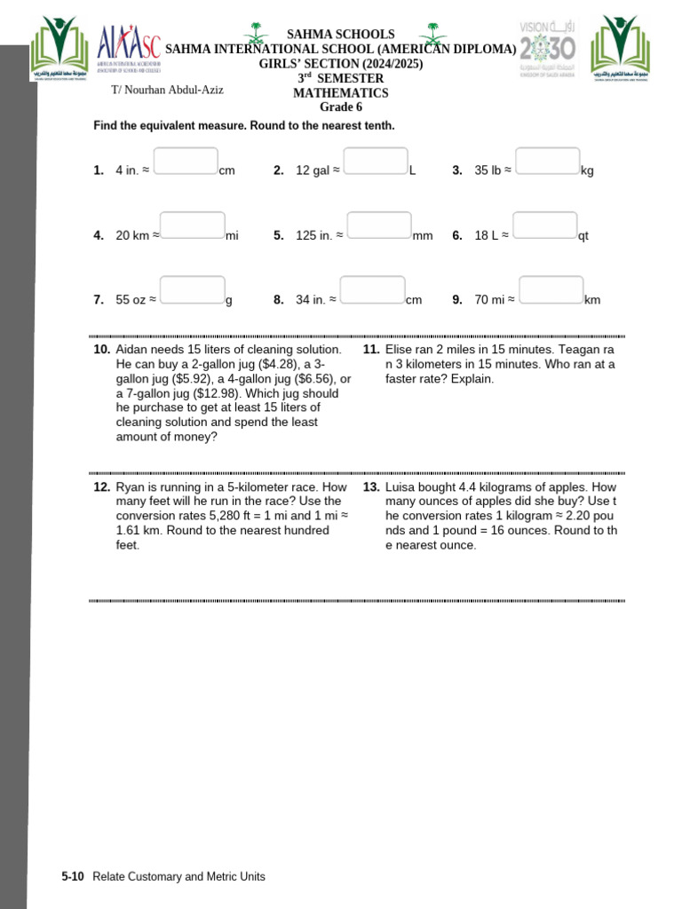 L 5.10 Relate Customary and Metric Units. | PDF