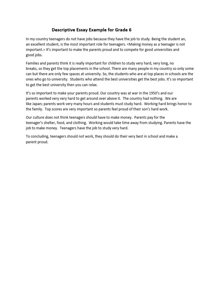 Descriptive Essay Example For Grade 6 PDF | PDF