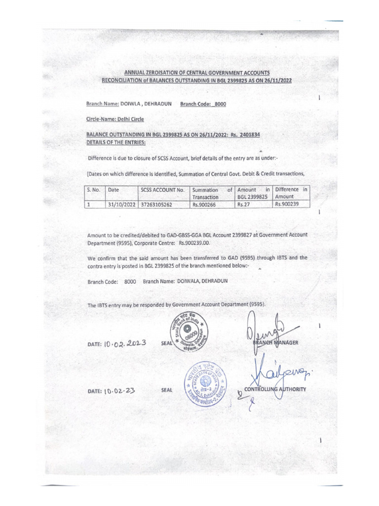 Annual Zeroisation of Central Government Accounts | PDF