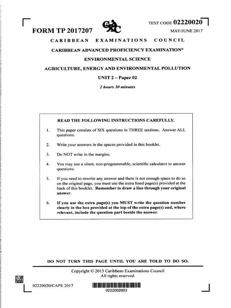CAPE Environmental Science U2 P2 2017 | PDF | Ozone Depletion | Agriculture