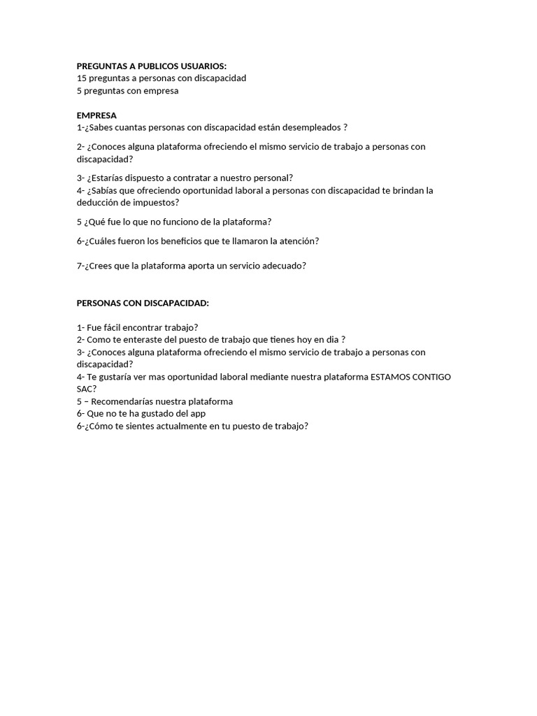 PREGUNTAS A PUBLICOS USUARIOS | PDF