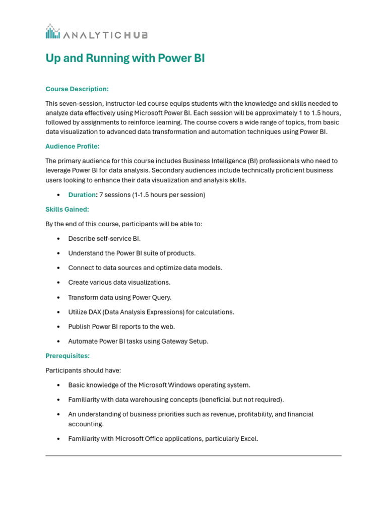 PowerBI-Course-Curriculum-1 | PDF | Data | Microsoft Excel