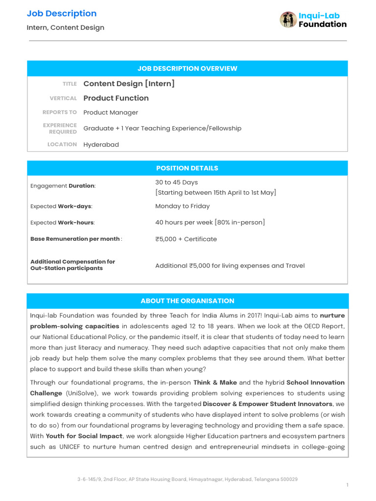 (JD) Intern, Content Design (2025) | PDF | Design Thinking | Learning