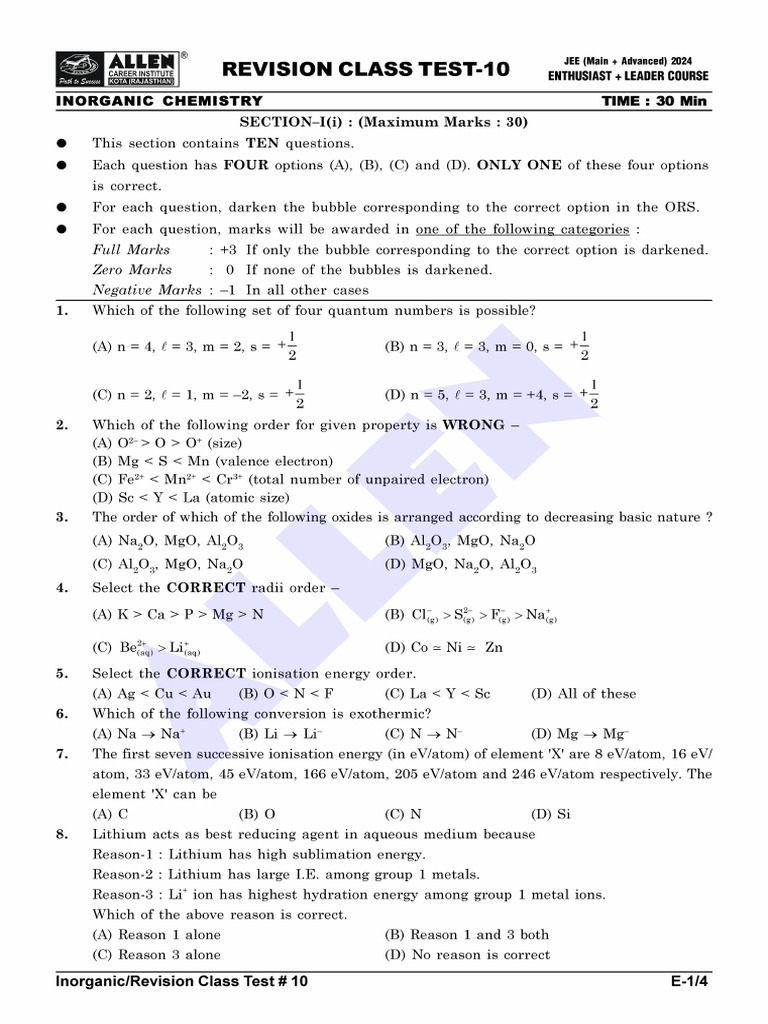 Revision Class Test-10 - (Eng) | PDF