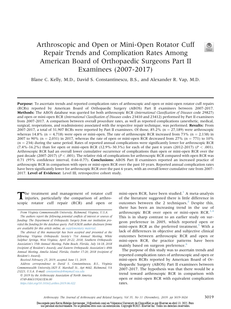 Arthroscopic and Open or Mini-Open Rotator Cuff Repair Trends and Complication | PDF | Medicine ...