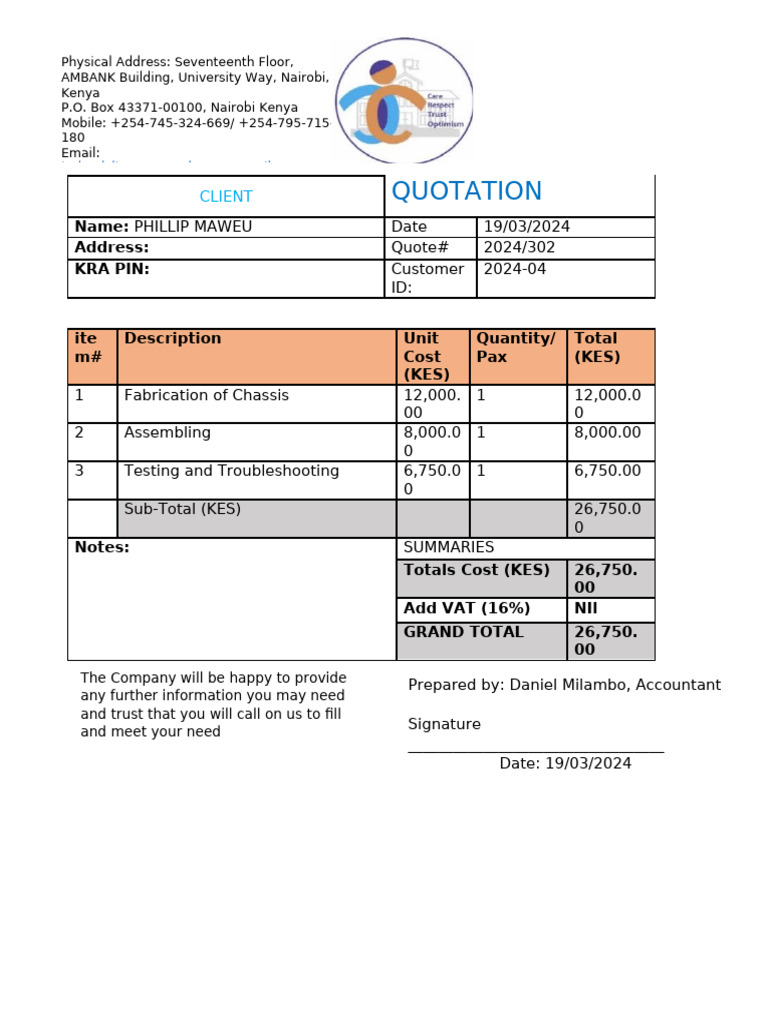 Phillip Maweu Quotation | PDF