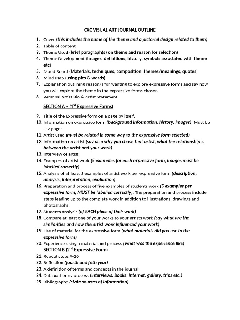 CXC Visual Arts Journal Structure | PDF