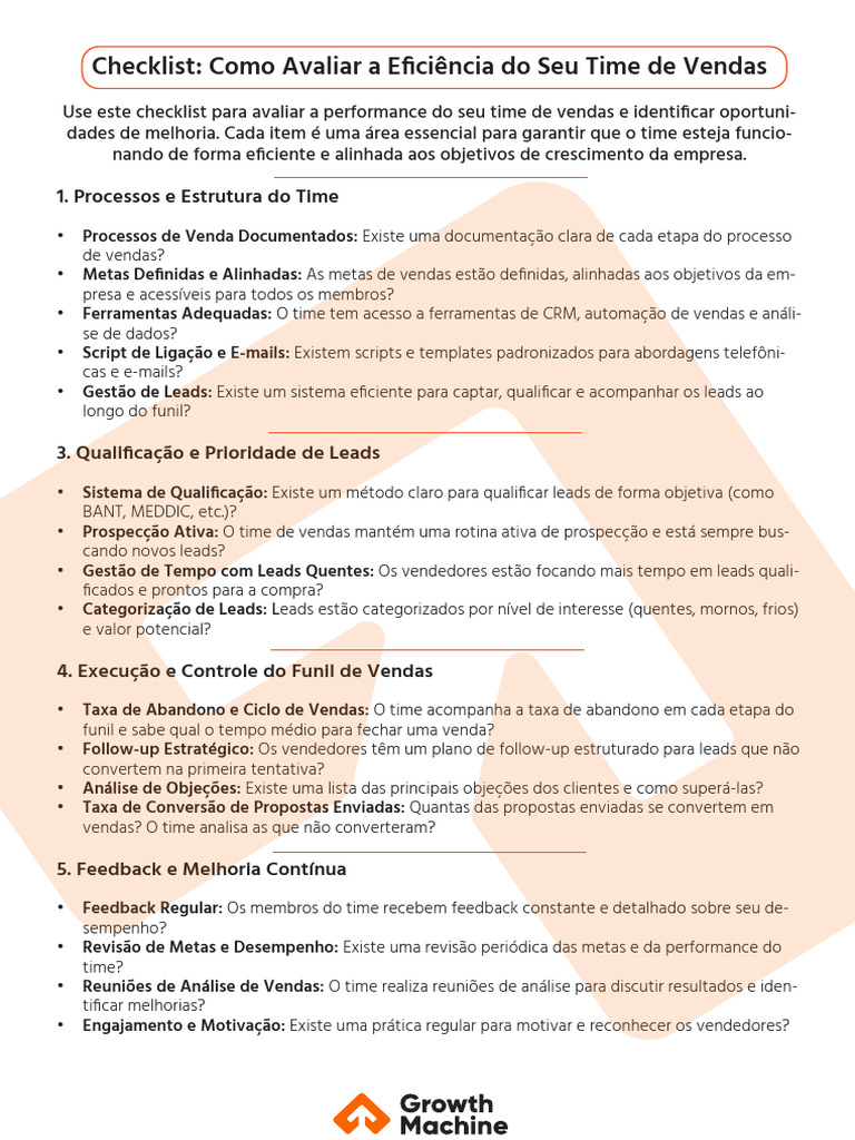 Checklist Como Avaliar A Eficiência Do Seu Time de Vendas | PDF | Business